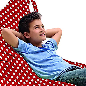 Ambesonne Retro Lounger Chair Bag, Vintage Polka Dots Big Plain Circular Round Forms Nostalgic Girlish Art Design, High Capacity Storage with Handle Container, Lounger Size, Vermilion