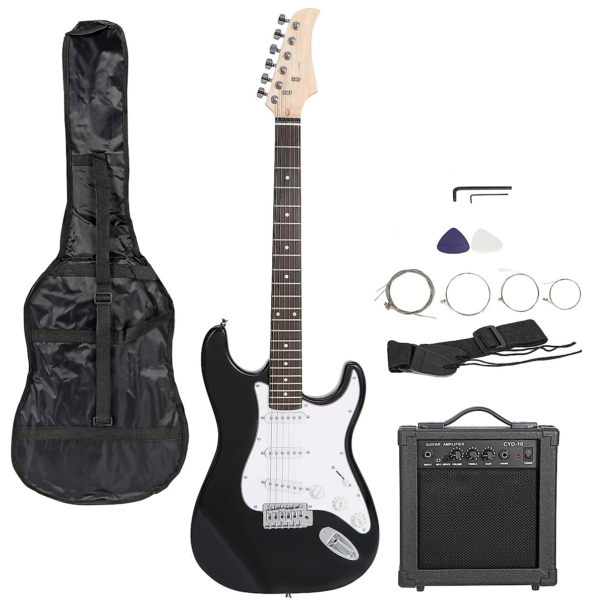 Saicool 39 Inch Full Size Electric Guitar Beginner Kit - Complete Starter Kit Bundle with 10w Amplifie, Carry Bag, Strap, Strings, Pick,for Music Lover Beginner,Black