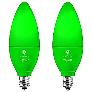 2 Pack BlueX LED Candle Green Light Bulb - 4W (40Watt Equivalent) - E12 Base Green LED Green Bulb, Party Decoration, Porch, Home Lighting, Holiday Lighting, Chandelier Light Bulbs, Candelabra Bulbs