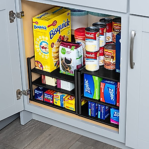Kitchen Cabinet Organizer – Full Metal 3-Tier Black Pantry Organizer with Adjustable Shelves – Kitchen Foil and Plastic Wrap Organizer for RV, Camper, Home Organization and Storage – 12 x 11.25 inch