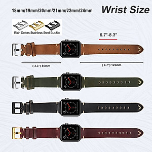 Hemsut Leather Watch Bands, Horween Leather Watch Strap for Men 18 19 20 21 22 24mm Quick Release Handmade Vintage Replacement Wrap