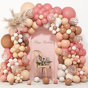 Amandir Boho Daisy Balloons Garland Kit, Retro Dusty Pink Blush Brown Nude Long Twisting Flower Mother's Day Balloons for Two Groovy Boho Rainbow Party Decorations Mom Birthday Baby Shower Supplies