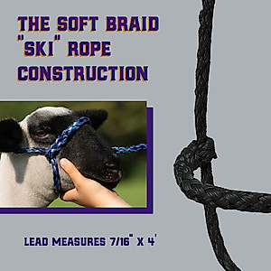 Weaver Livestock Poly Rope Sheep Halter, Modern Style Braid Sheep and Goat Rope Halter, Adjustable Lamb Halter Lead, Livestock Sheep Showing Supplies