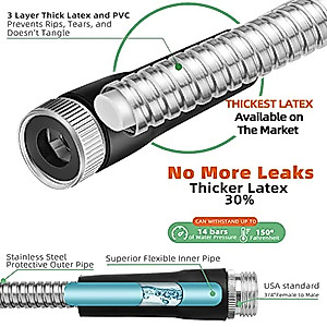 200 ft Garden Hose -Metal Water hose with Nozzle &10 Function Sprayer,Flexible, Heavy Duty,No Kink& Tangle, Lightweight, 304 Stainless Steel Car Washing Hoses Pipe for Outdoor,Yard