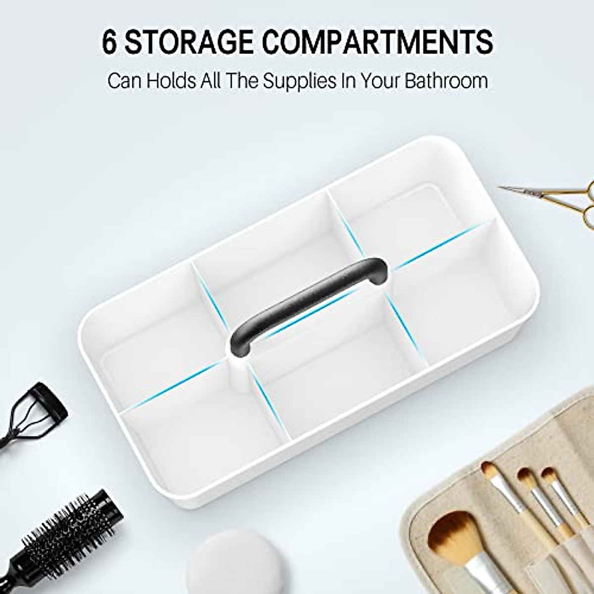 Kadolina Plastic Portable Shower Caddy Divided Basket Bin Bath Storage Organizer Tote with Handle for College Dorm Bathroom Vanity, Holds Shampoo, Conditioner, Soap, Cosmetics (White)