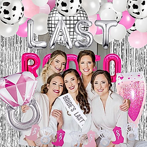 Nashville Cowgirl Last Rodeo Bachelorette Party Bridal Shower Backdrop Decorations,Hot Pink Last Hoedown Garland,Fushia Western Wedding Balloons Arch, Last Ride Let's Go Girl Disco Silver Foil Curtain