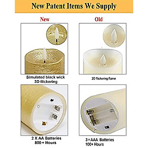 COVEGE Flickering Flameless Candles with Timer, Remote Control Candles Set of 3, LED Battery Operated Candles for Christmas Home Decoration, Gold