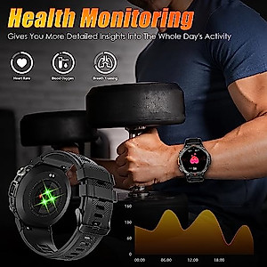 Military Smart Watch for Men Tactical Rugged Smart Watch with Bluetooth Call Flashlight 1.45" Big Screen Fitness Tracker Heart Rate Sleep Monitor Watch Waterproof Sports Smartwatch for iPhone Android
