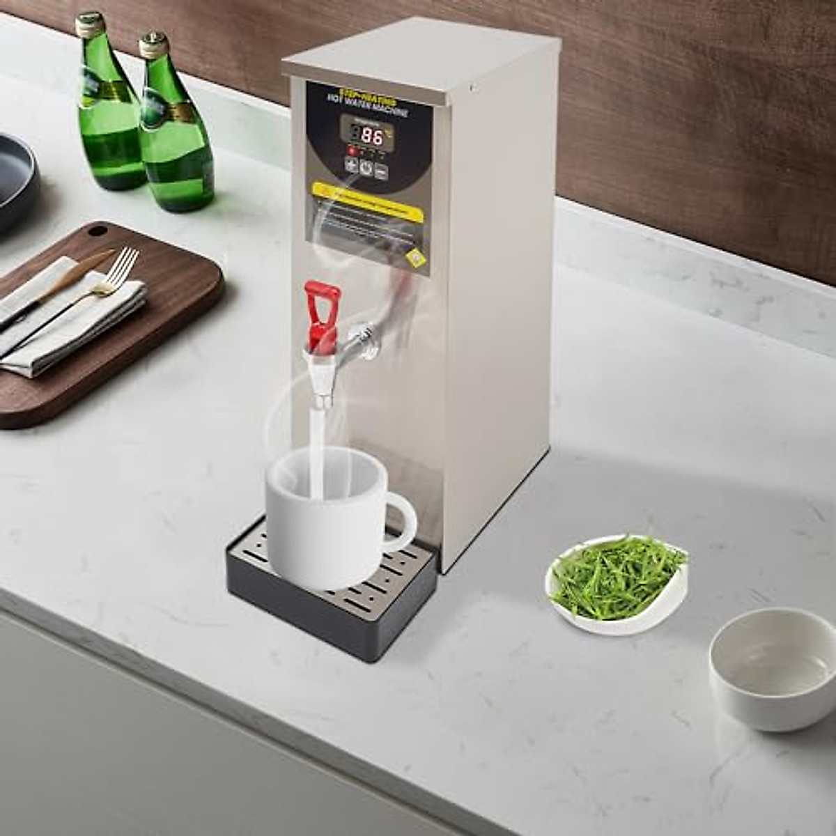 LOHISHILO Commercial Milk Frother 2000W 8L Electric Steam Milk Frothing Machine Steam Boiling Water Machine, Milk Foam Espresso Machine with LED Display for Coffee Milk Tea Dessert, Silver