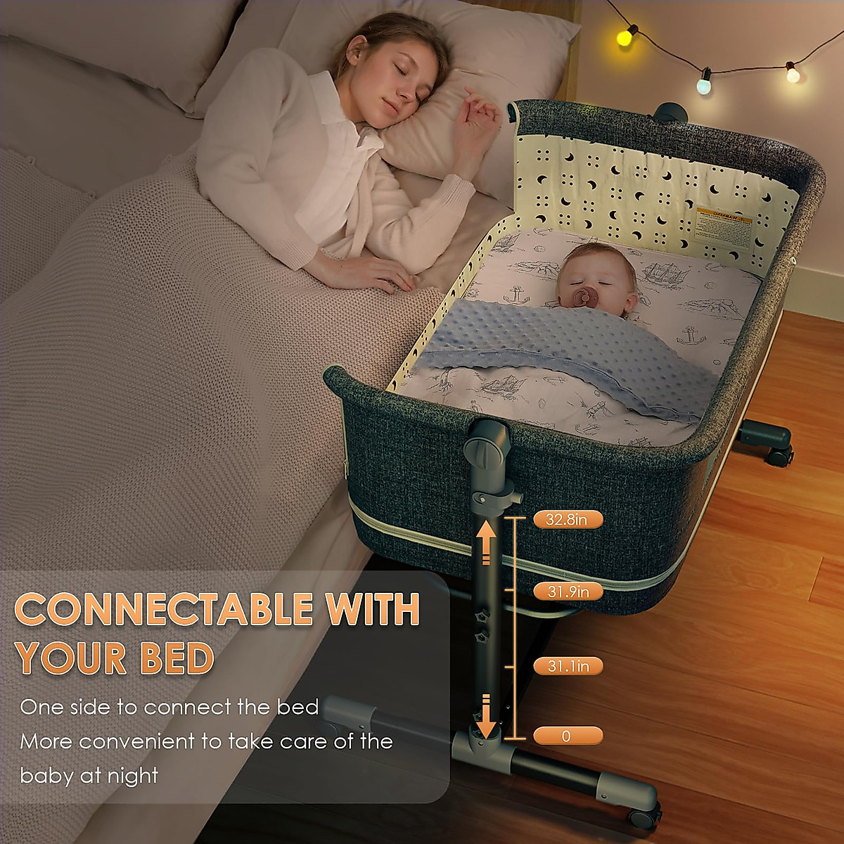 Ixdregan 3 in 1 Baby Bassinet - Baby Bedside Bassinet with Wheels and Mosquito Net, Included Storage Bag & Adjustable Height, Upgrade Thickened Cushion Baby Bedside Crib for Newborn Infant (Grey)