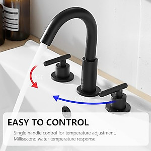BATHLAVISH 180° Swivel Spout Matte Black Bathroom Faucet 3 Hole 8 Inch Widespread Two Handle Lavatory Vanity Sink Modern with Pop Up Drain with Overflow Set 3 Piece Mixer Tap