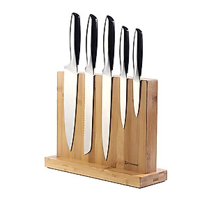 KITCHENDAO Luxury Double Sided Bamboo Magnetic Knife Block Holder without Knives with Enhanced Powerful Magnets, Cutlery Display Stand and Storage Rack Large Capacity, Easy to Reach, Easy to Clean