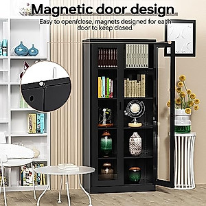 AFAIF 71" Curio Cabinet Glass Display Cabinet with 4 Adjustable Shelves, Tall Bookshelf Bookcase with Glass Doors, Lockable Metal Storage Cabinet Modern Liquor Cabinet for Home Office Pantry Bathroom