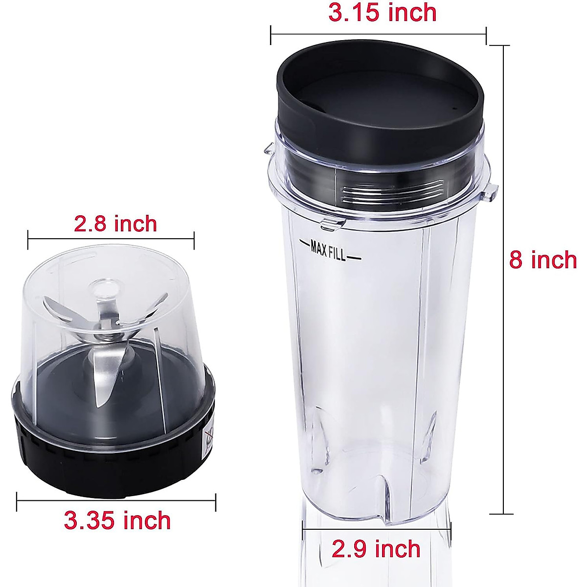 Replacement Parts Compatible with Nutri Ninja, Blender Blade 6 Fins and 2 Pcs 16oz Single Serve Blender Cup Set Compatible with Ninja BL660 BL740 BL770 BL780 BL771 BL772 BL773CO