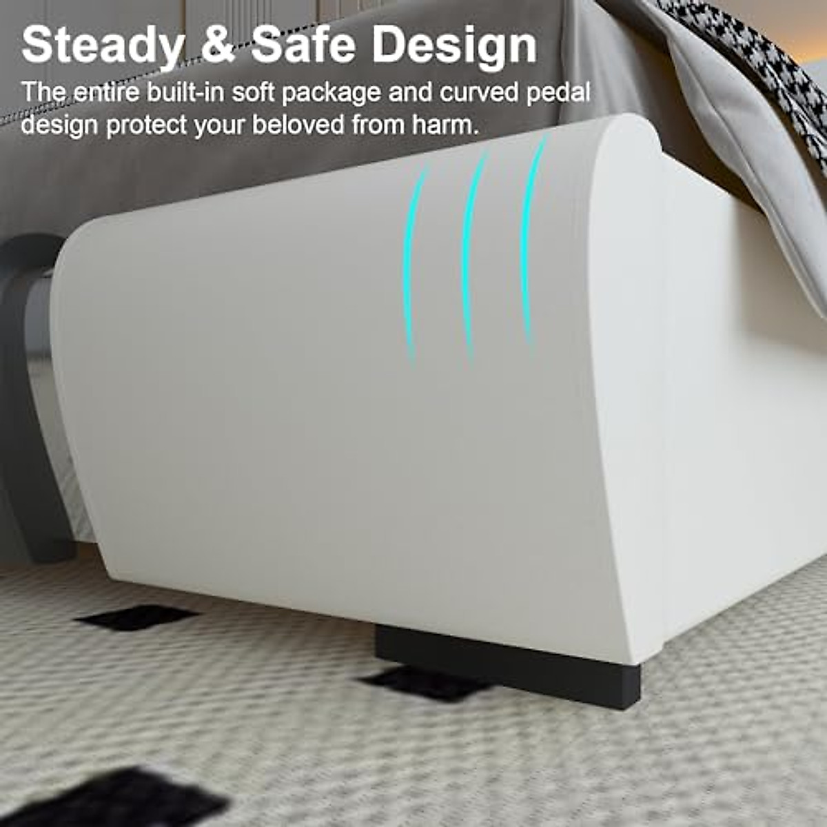 Kallabe Full Modern Faux Leather Upholstered Bed Frame with Adjustable Headboard, LED Lights，Low Profile Platform Bed with Iron Piece Decor，Wooden Slats Support, No Box Spring Needed, White & Black