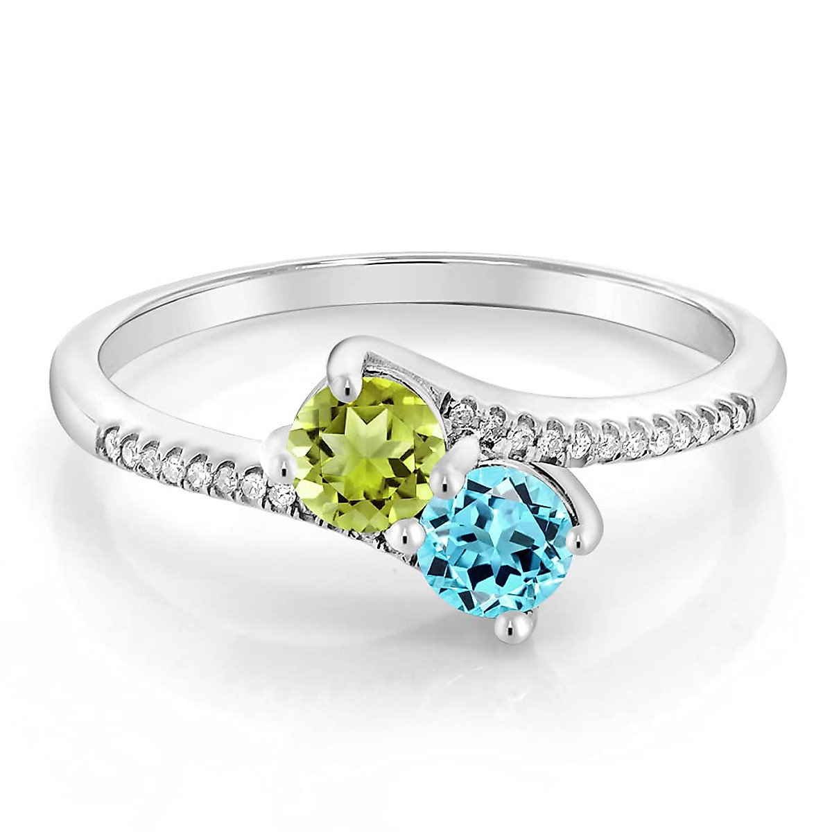 Gem Stone King 10K White Gold Customized and Personalized 2 Gemstone Birthstone and White Diamond Engagement Ring | Wedding Anniversary Promise Ring For Women | Size 5,6,7,8,9