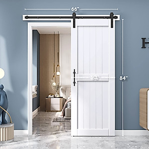 EaseLife 30in x 84in Sliding Barn Door with 5.5FT Barn Door Hardware Track Kit Included,Solid LVL Wood Slab Covered with Water-Proof & Scratch-Resistant PVC Surface,DIY Assembly,Easy Install,White