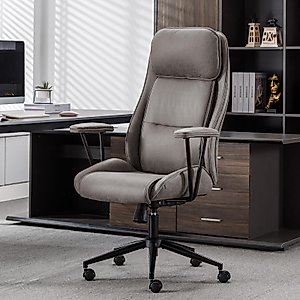 BOWTHY Modern Leather Office Chair,Ergonomic Home Office Desk Chair with Lumbar Support,High Back Swivel Rolling Task Computer Executive Chair,Comfy Conference Room Chairs,330lbs (Grey)