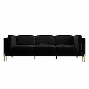 Gooamz Modern Velvet Sofa Couch, 95 Inch Chesterfield Sofa with Removable Cushions and Gold Metal Legs, Large Comfy Tufted Upholstered 3 Seater Couch for Living Room, Office, Hotel, Black