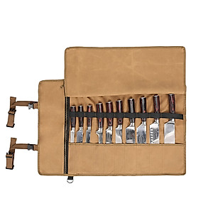Denifiter Chef's Knife Roll Bag With 10 Slots And 1 Large Zipper Pocket, Waxed Canvas Knife Roll bag
