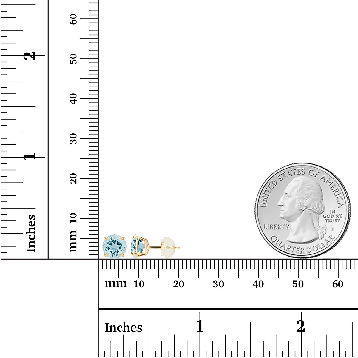 10K Yellow Gold 4mm Round Aquamarine Stud Earring