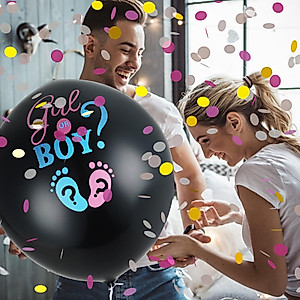 TIESOME 2 Pack Gender Reveal Balloons, 36 Inch Big Black Balloons Boy or Girl Balloon with Pink and Blue Heart-Shaped Confetti for Baby Shower Gender Reveal Party Decorations