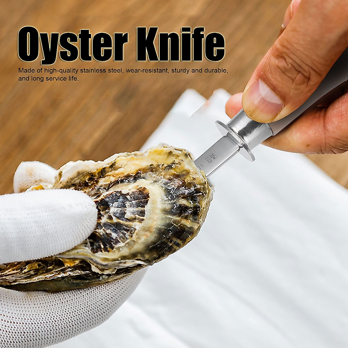 Vakitar Stainless Steel Oyster Knife with Long Handle Large Labor‑saving Oyster Shucking Knife for Seafood Oysters, Feasts, Shells