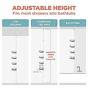 Zenna Home Rust-Resistant Corner Shower Caddy for Bathroom, 4 Adjustable Shelves with Towel Bar and Hooks, with Tension Pole, for Bath and Shower Storage, 60-97 Inch, Chrome