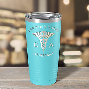 CNA Certified Nurse Assistant Gift on Lite Blue 20 oz Stainless Steel Tumbler with Lid - Insulated Cup - Travel Mug
