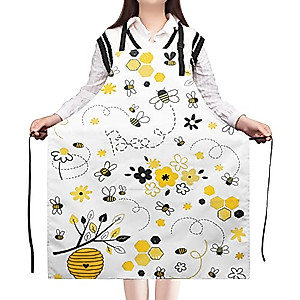 Sofevaim Bee Aprons for Women with Pockets - Spring Apron Waterproof Cute Apron for Cooking Baking Dishwashing, BBQ, Bee kitchen decor, Bee Gifts for Mom, Kitchen Aprons Adjustable Spring Decor