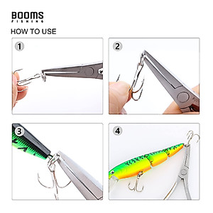 Booms Fishing SR4 Fishing Split Ring Pliers,Stainless Steel Tackle Split Ring Pliers,Saltwater Resistant Fishing Tools, 100PCS Split Rings Included