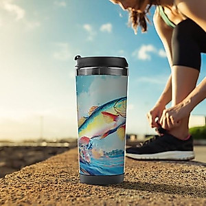 Bass Fishing Art Travel Coffee Mug Reusable Insulated Drinking Cup with Lid for Home Outdoor Works 13 Oz