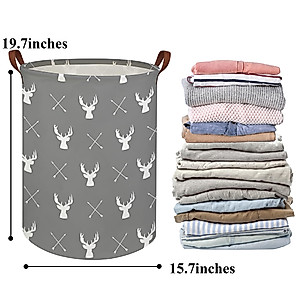 HIYAGON Large Storage Baskets,Waterproof Laundry Baskets,Collapsible Canvas Basket for Storage Bin for Kids Room,Toy Organizer,Home Decor,Baby Hamper(Grey deer)