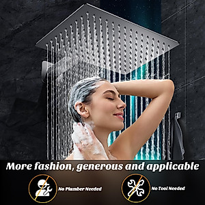 Rain Shower Head, 12 Inch Rectangle High Pressure Large Coverage Rainfall Showerheads, All Metal Wall Mount 360° Adjustment Fixed Shower Head, Easy Installation (Chrome)