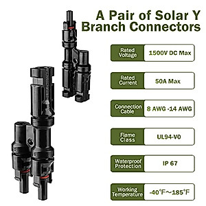 HQST Branch Connectors Y Connector in Pair MMF+FFM for Parallel Connection Between Solar Panels (1 Pair)