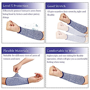 5 Pairs Cut Resistant Arm Sleeve Forearm Protection Sleeves Level 5 Protection Bite-Proof Arm Protectors Safety Arm Guard for Men Women(21CM)