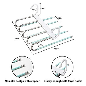 Pants Hangers 2Pack, 5 Layers Hangers Space Saving- 2 Uses Multifuctional Pants Rack Hanger Anti-Slip Clothes Hanger for Pants Jeans Trousers Skirts Scarf - Closet Storage Organizer