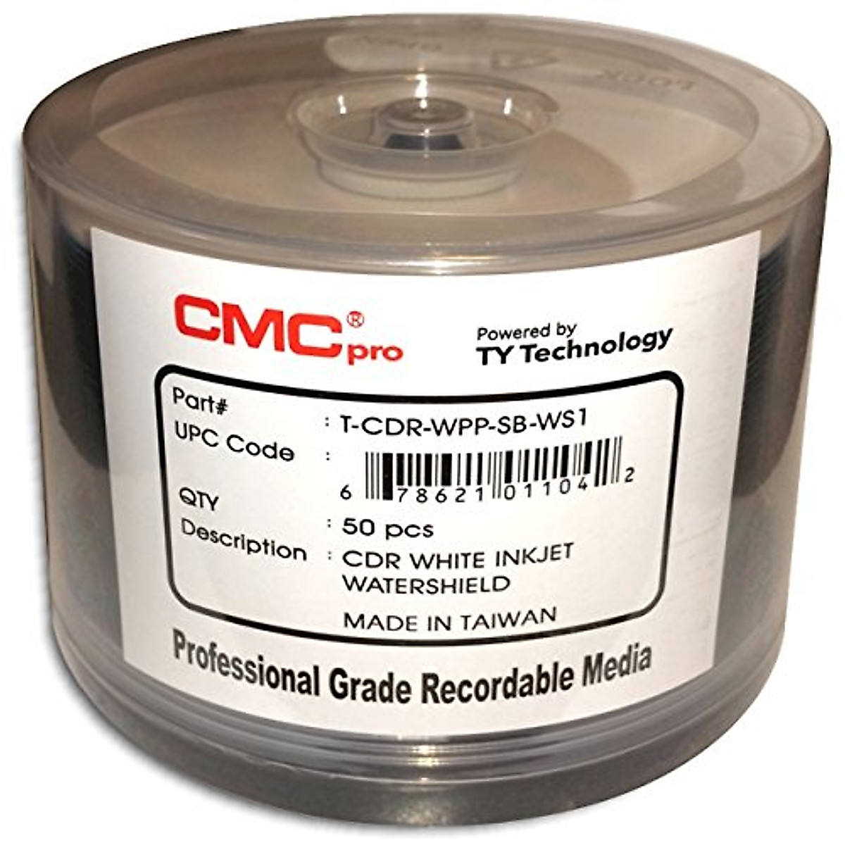 CMC Pro (Powered by TY Technology) Watershield GLOSSY WHITE Inkjet Hub 52X 80-Min CD-R'S 100-Pak