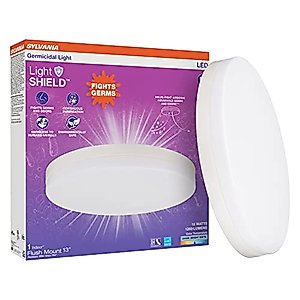 LEDVANCE Sylvania 13" Flush Mount Light Fixture with LightSHIELD Technology, Germicidal, 18W=100W, 1260 Lumens, Dimmable, 90 CRI, 3500K (Bright White), White (75749)