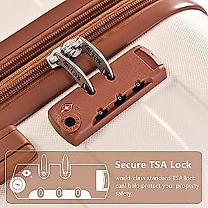 Merax 3 Piece Expandable ABS Hardshell Luggage Sets Spinner Wheel Suitcase TSA Lock Suit Case, Ivory/Brown, 20/24/28 Inch