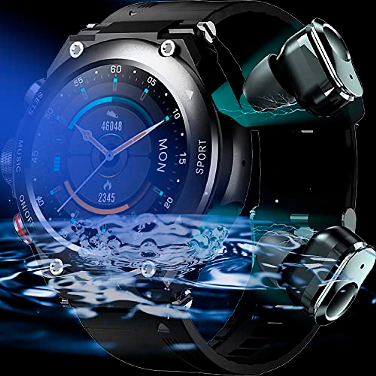 GUIQU Smart Watch with Earbuds, Bluetooth 5.3 HiFi Sound Effect [GPS 45mm] Monitor Tracker for Health Fitness Running Sleep Cycles, US Version Compatible Android and iOS