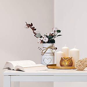 Timoo Rustic Milk Jug Vase Metal Milk Can Decor White Farmhouse Vase with Heart-Shaped for Wedding, Home, Living Room, Bathroom, Dining Table, Desk, Office, Garden Decoration