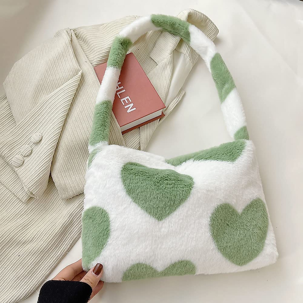 YFGBCX Plush Underarm Bag, Ladies Fluffy Shoulder Bag, Women Y2K Furry Purse Fluffy Tote Bag for Autumn and Winter