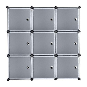 VINGLI Cube Storage, 9 Cubes Organizer Shelves Plastic Closet Cabinet, DIY Modular Storage Cube Organizer w/White Doors for Bedroom Living Room Office, Black