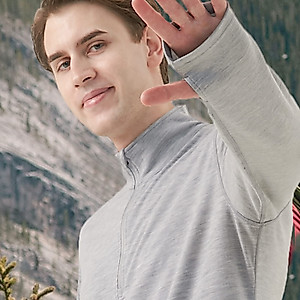 Merino Protect Merino Wool Base Layer Mens Soft Quarter Zip Pullover Sweaters Heavyweight Long Sleeve Shirt Hiking Hunting Light Grey Heather