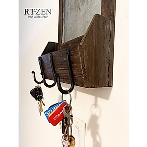 RTZEN Wall Mount J Hook - Wrought Iron Decorative Wall Hooks for Hanging Things - Handcrafted Classic Wall Mounted Black Coat Hooks - Farmhouse Towel Hooks Robe Hooks or Hat Hooks - 3 Pack