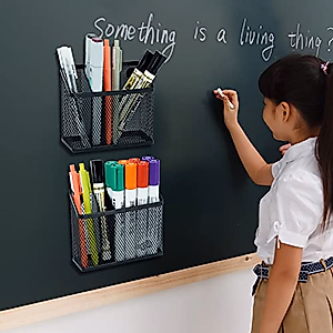 Neudeco Magnetic Pen Holder,Magnetic Storage Basket for Refrigerator, Locker, Magnetic Dry Erase Marker Holder for whiteboard, Pack 2 (Black)