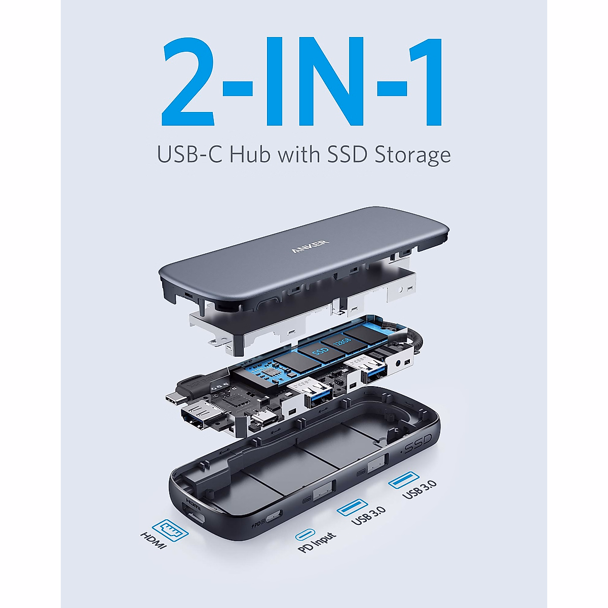 Anker PowerExpand 4-in-1 SSD USB C Hub, with 256G SSD Storage, 4K HDMI, 100W Power Delivery and 2 USB 3.0 Data Ports, for MacBook Pro, MacBook Air, iPad Pro, XPS, and More