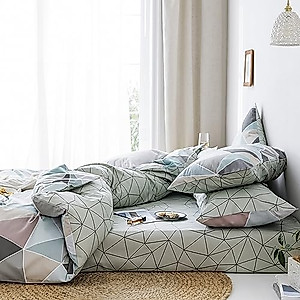 VM VOUGEMARKET Geometric Duvet Cover Queen,100% Cotton Colorful Duvet Cover Matching 2 Pillow Shams,3 Pieces Reversible Diamond Bedding Set Without Comforter-Full/Queen,Diamond