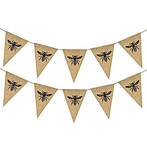 Whaline 2Pcs Queen Bee Burlap Banner Decorations for Baby Shower Birthday Party Pre-Assembled Rustic Bunting Garland Holiday Celebration Hanging Decor for Front Porch Baby Shower Birthday Supplies